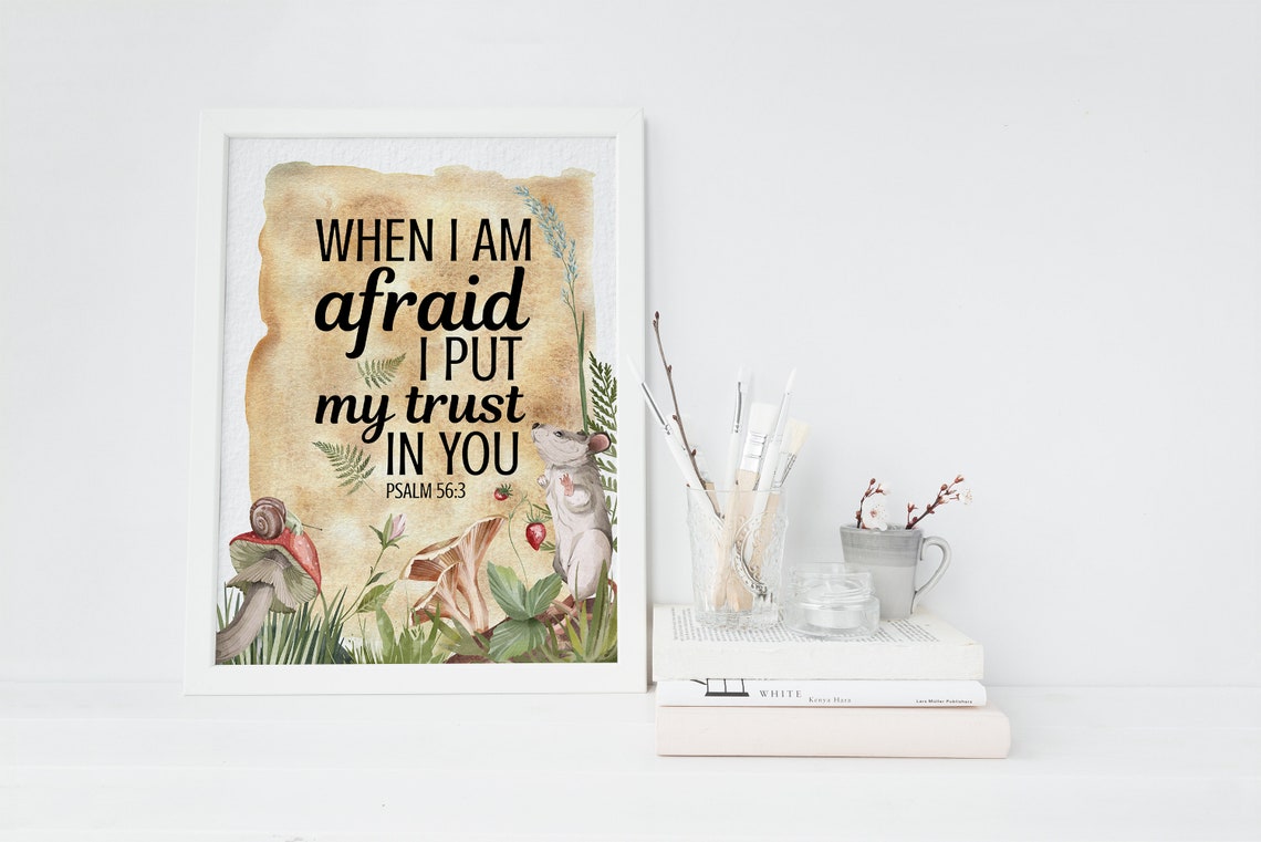 Bible Verse Printable Psalm 56:3 Bible Verse Sign Adorable Mouse Summer ...