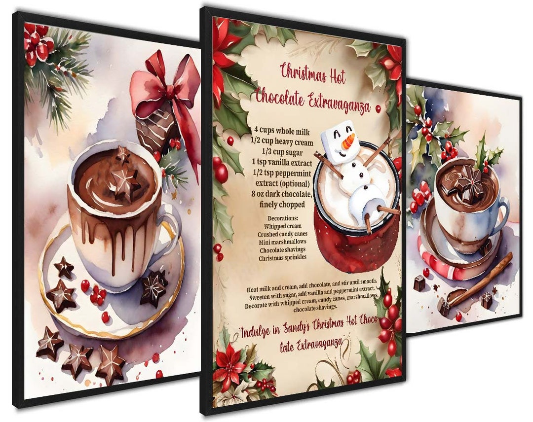 Festive Christmas Hot Chocolate Recipe Kitchen Wall Art Decor Holiday ...