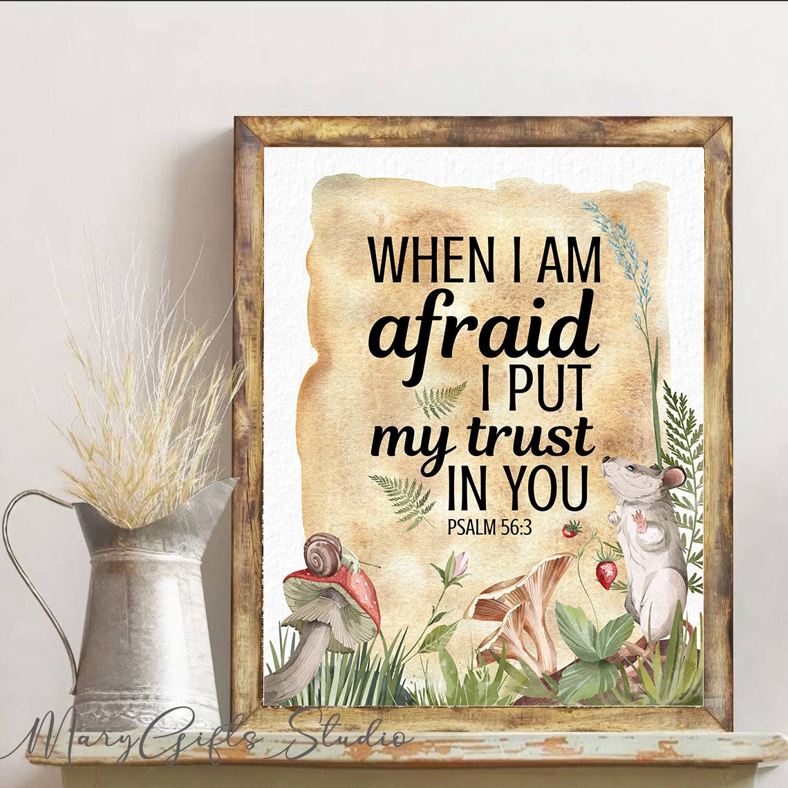 Bible Verse Printable Psalm 56:3 Bible Verse Sign Adorable Mouse Summer ...