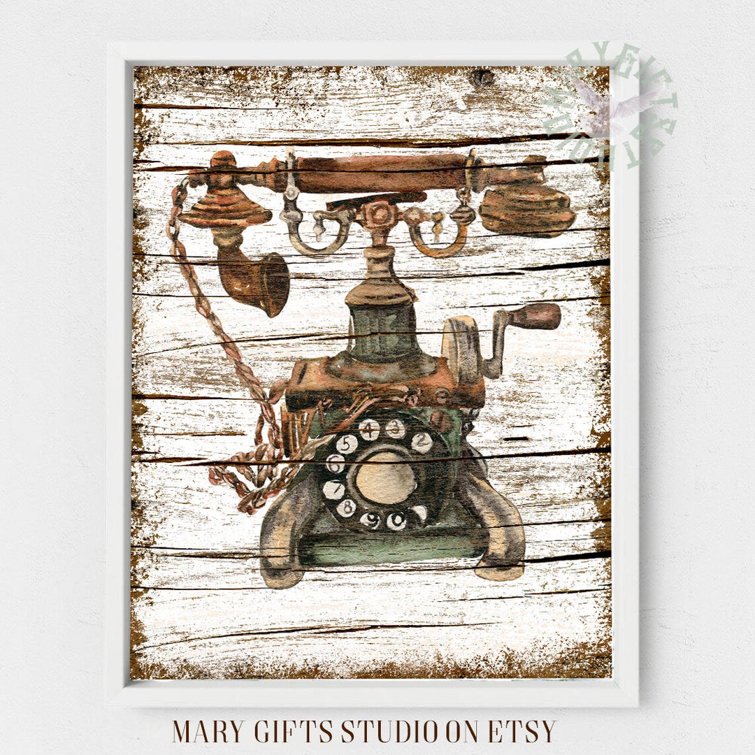 Vintage Telephone Print: Retro Landline Phone on Wood (digital Download ...