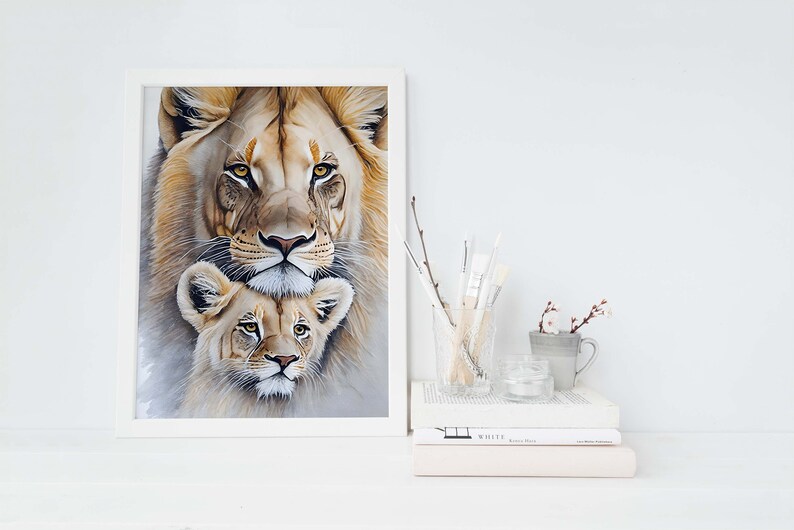 Lion Mom and Baby Lion Mom Child Lion Printable Wall Art - Etsy