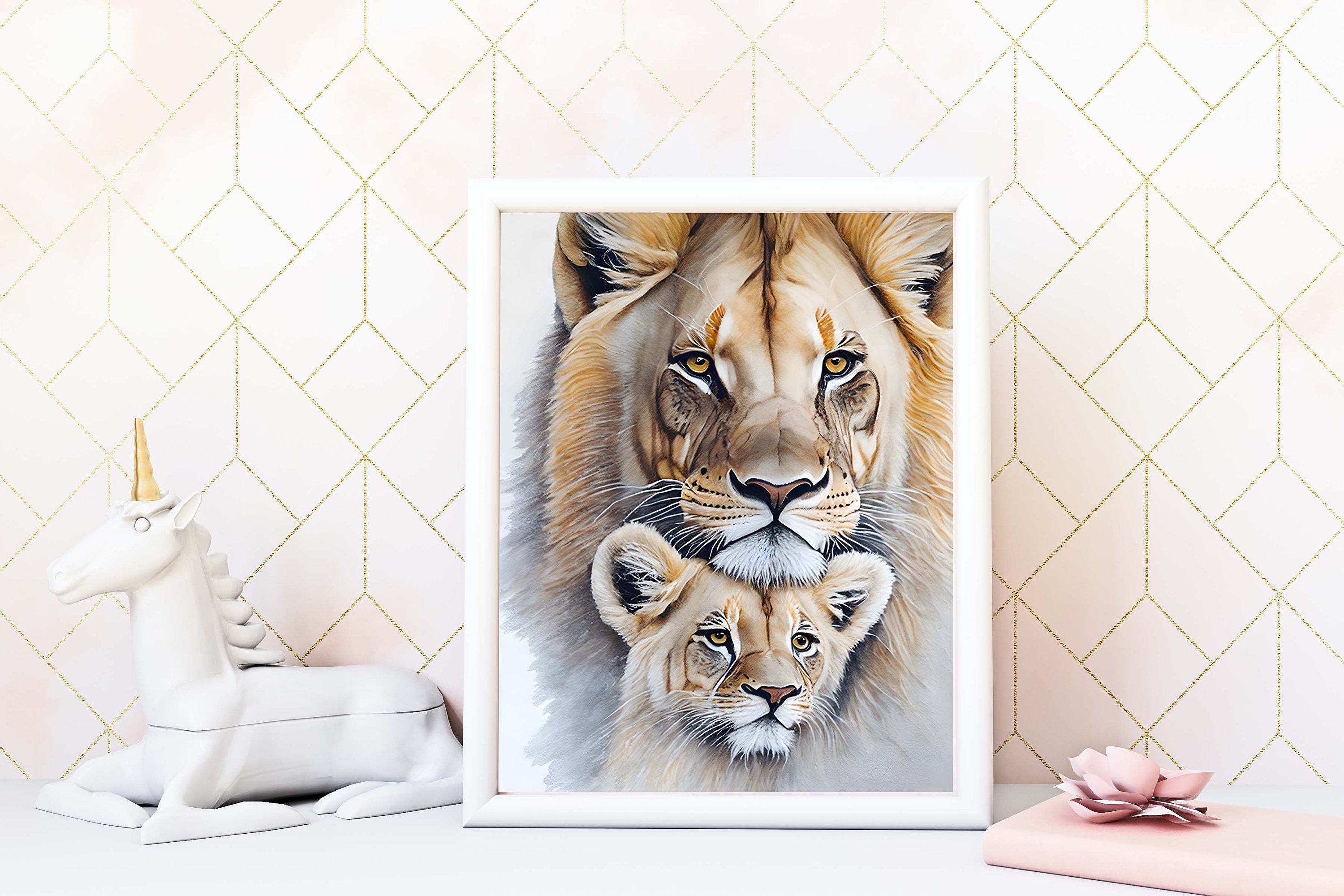 Lion Mom and Baby Lion Mom Child Lion Printable Wall Art Nursery Wall ...