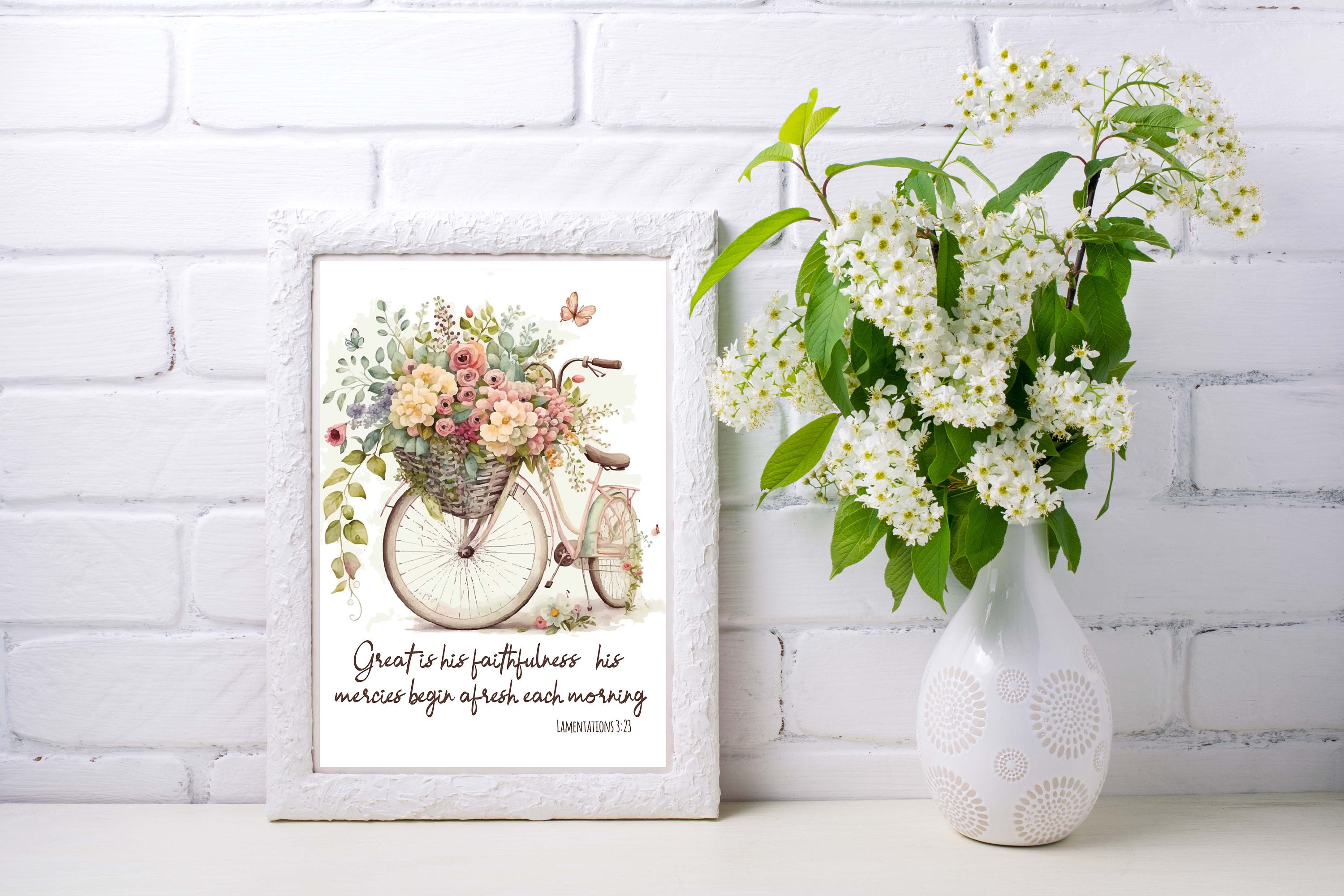 Celebrate Spring With Faith Bicycle Print With Blossoming Flowers ...