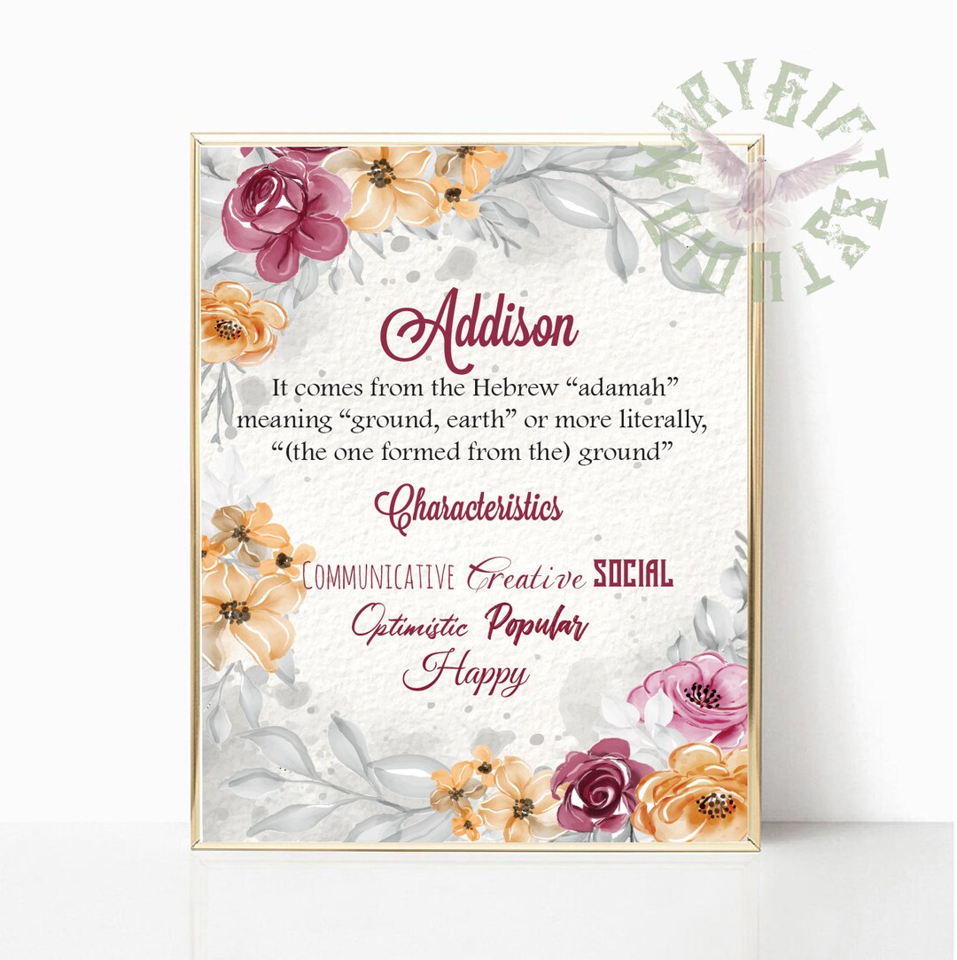Addison,personalized Name Meaning Decor,sign Name Wall Art,addison Name ...