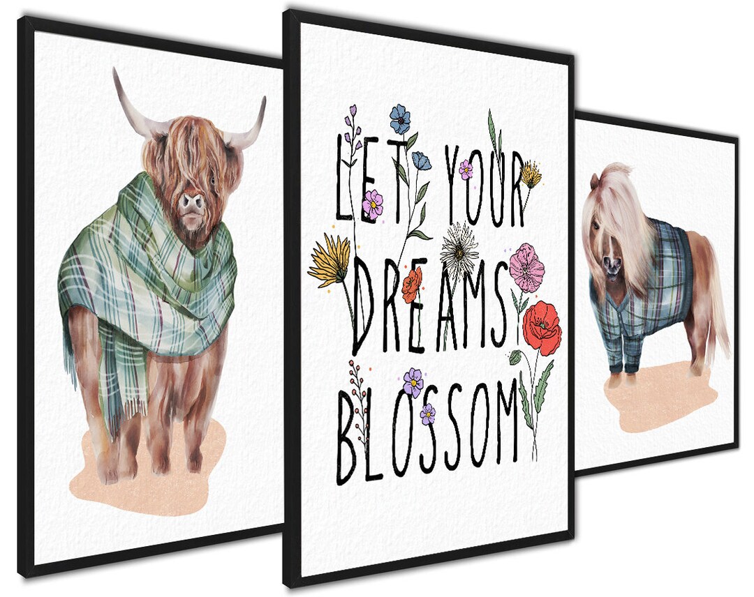 Highland Cow & Pony Watercolor Art Prints: Nursery Decor (digital ...