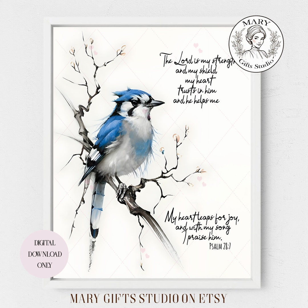 Blue Jay Bible Verse Art Print: Minimalist Ink Painting (digital ...