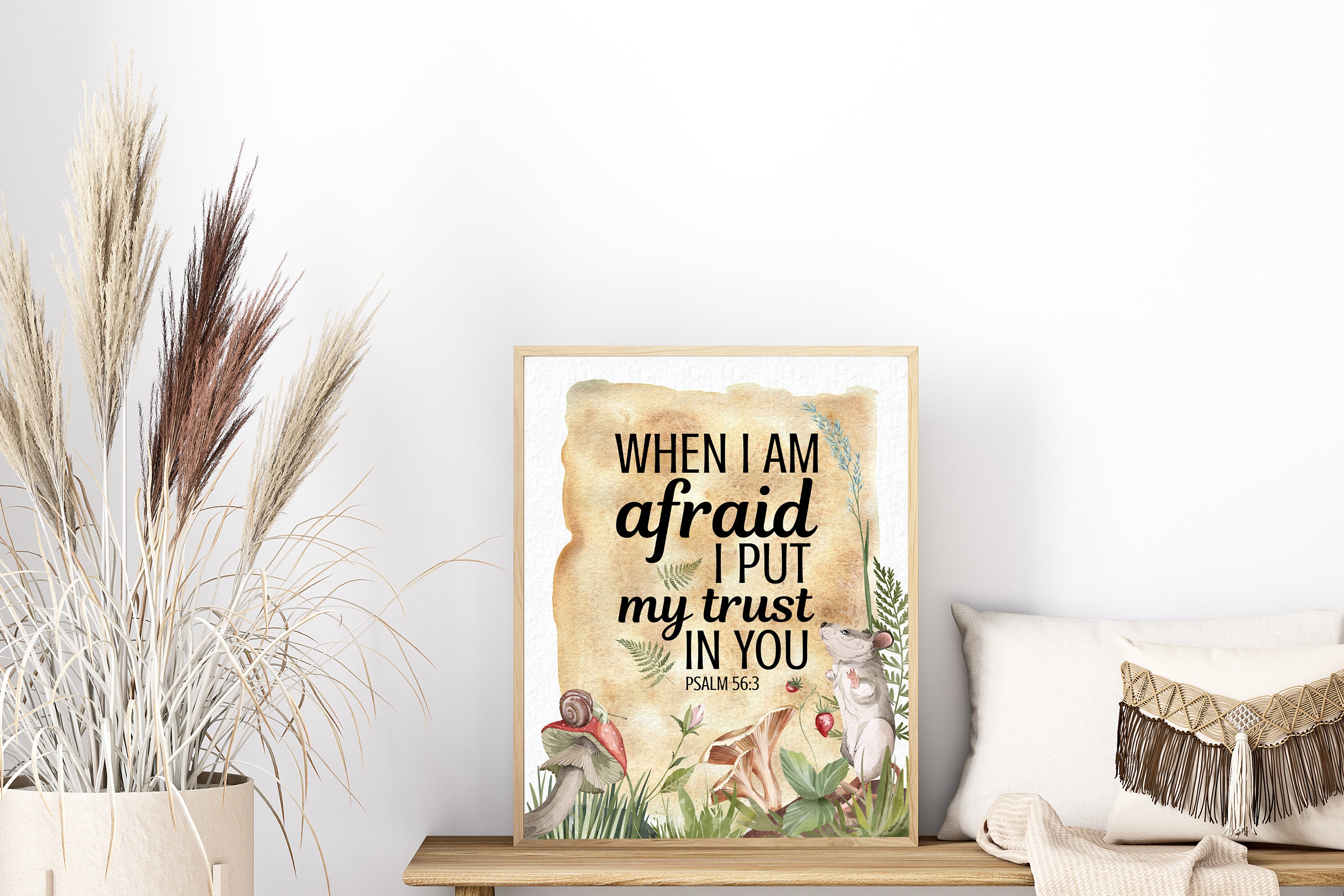 Bible Verse Printable Psalm 56:3 Bible Verse Sign Adorable Mouse Summer ...