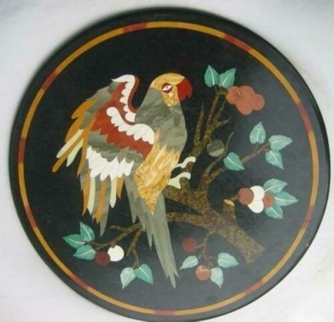 Black Round Marble Dining Coffee Bird Table Top With Inlay Side Sofa ...