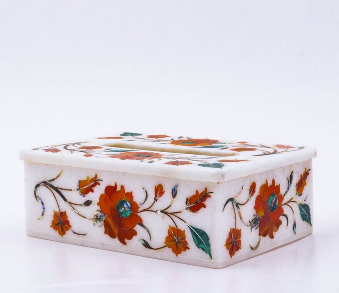 White Marble Tissue Box Cover Use Bathroom Kitchen Room Inlay Malachite ...