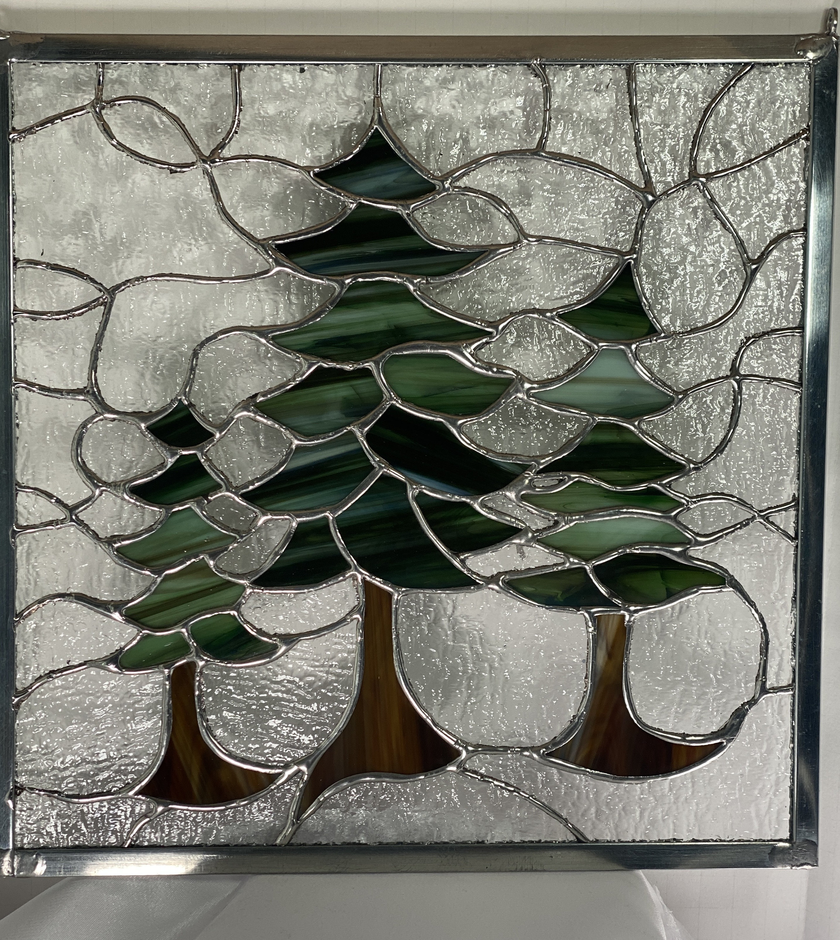 Stained Glass Pine Tree Window Hanging - Rustic Wood Frame - Etsy