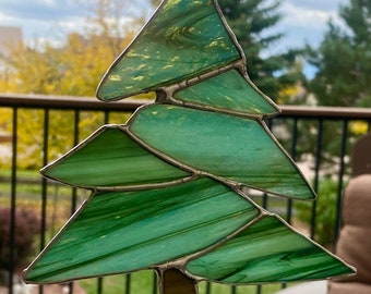 Stained Glass Tree on Rock Stand, Pine Tree Stained Glass, Nature Lover ...