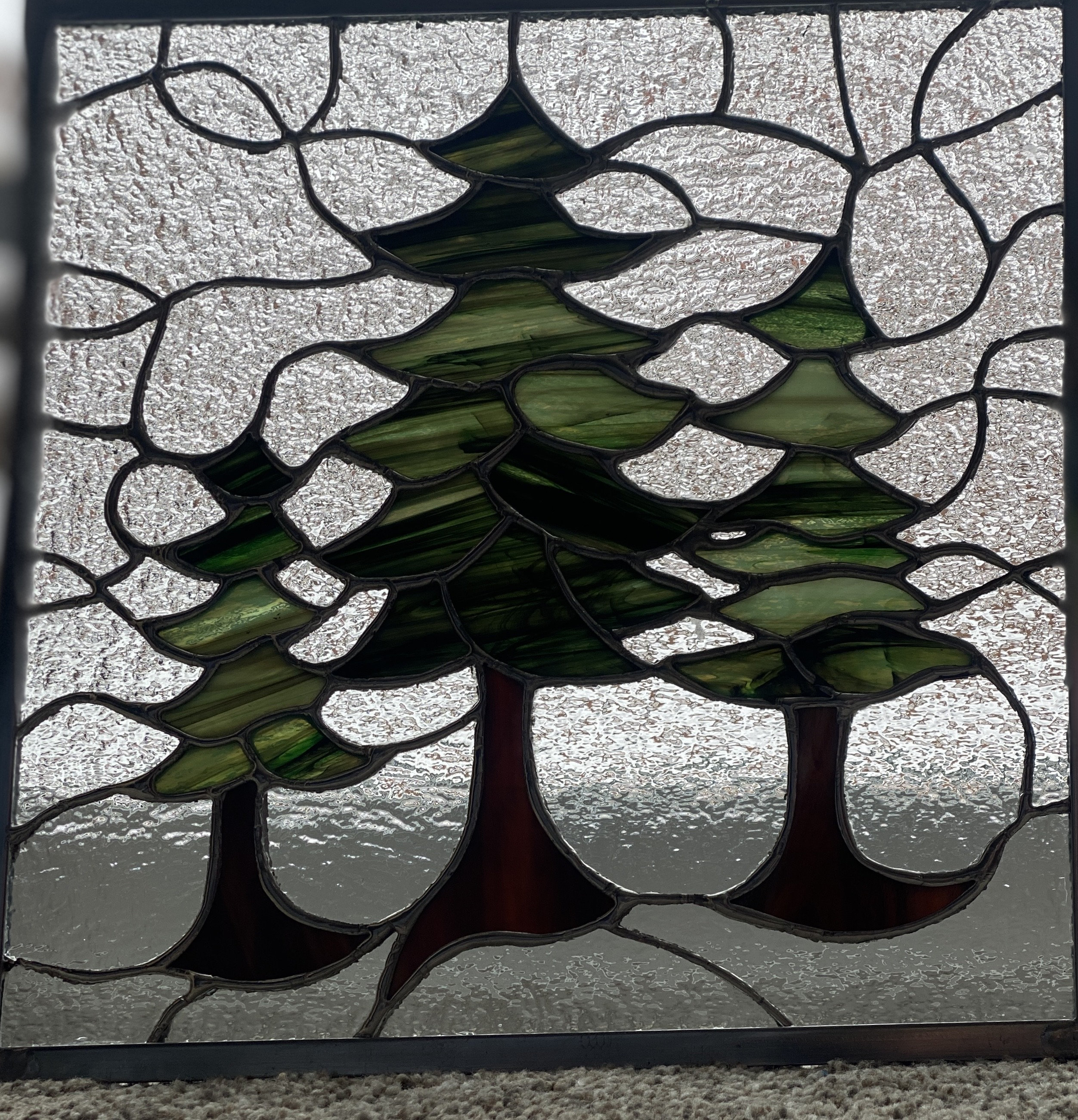 Stained Glass Pine Tree Window Hanging - Rustic Wood Frame - Etsy