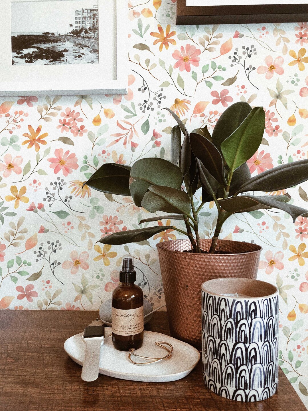 Purple Floral Wallpaper: Watercolor Poppy, Peel and Stick - Etsy