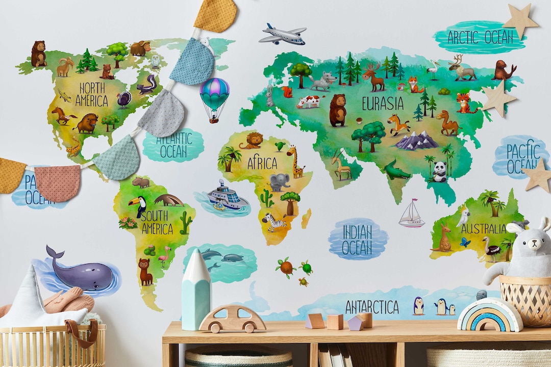 Educational Kids World Map Wall Decal for Nursery - Etsy