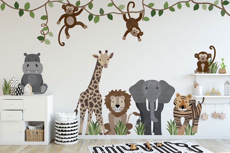 Large Safari Animals and Monkey Wall Decals Jungle Animal - Etsy UK