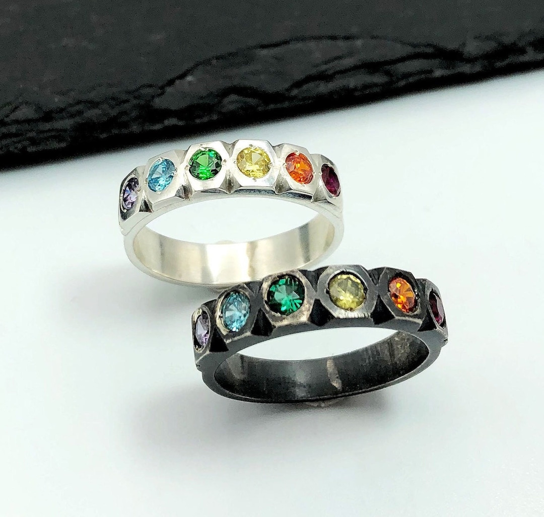 Pride Wedding Ring With Rainbow Flag, Lesbian Engagement Rings, Subtle ...