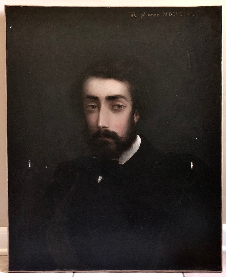 Very Large 1856 French Painting Portrait Oil on Canvas Signed Handsome ...