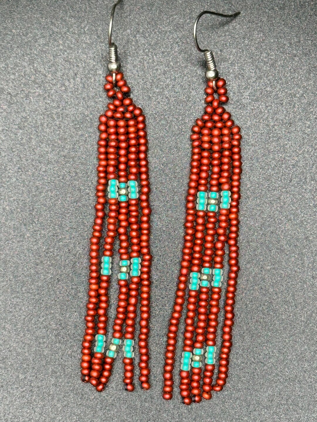 Handmade Beaded Shoulder Duster Red Earrings – Boho Statement Seed Bead ...