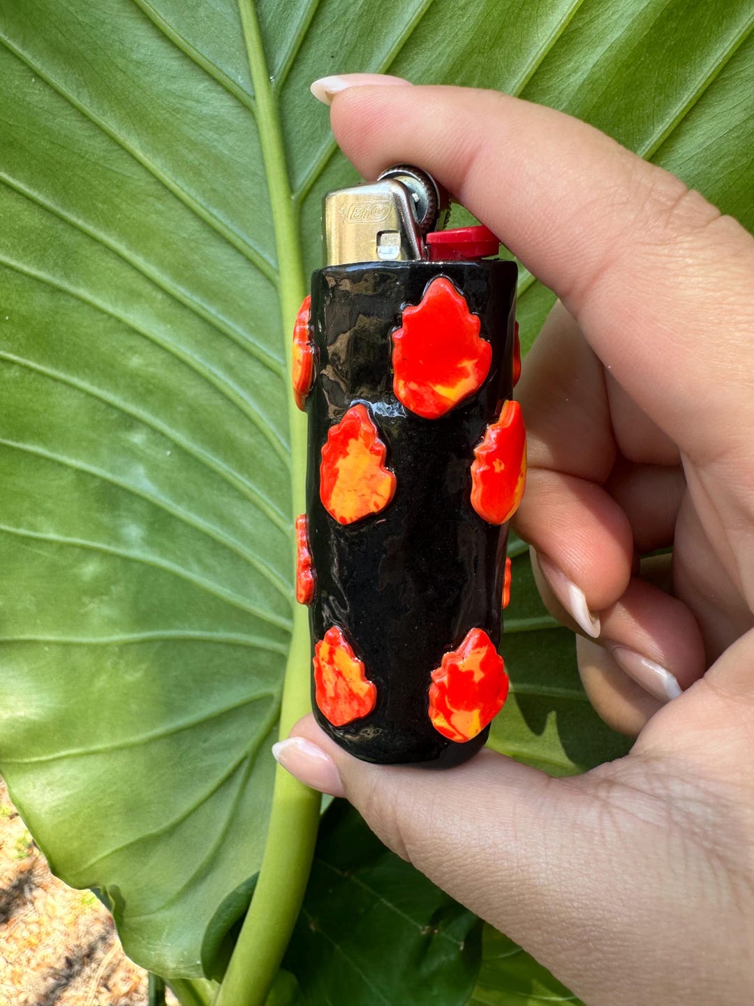 Handmade Flame Polymer Clay Lighter Holder – Black and Red Fire Design ...