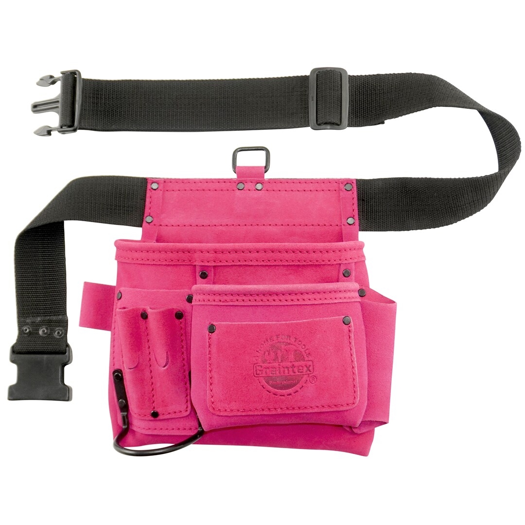Pink Tool Pouch W/belt in Suede Leather With 5 Pockets, Hammer Holder ...