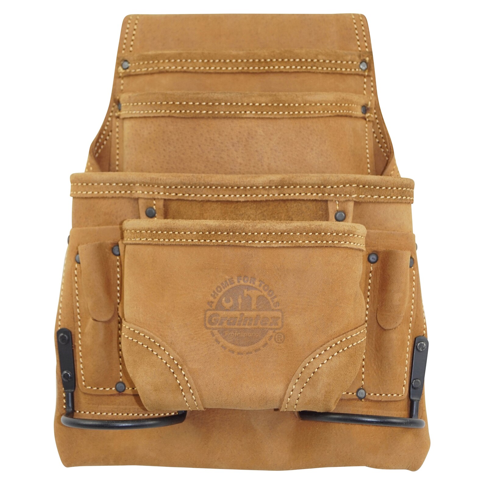 Tool Pouch Top Grain Oil Tanned Leather With 10 Pockets, 2 Metal Hammer ...