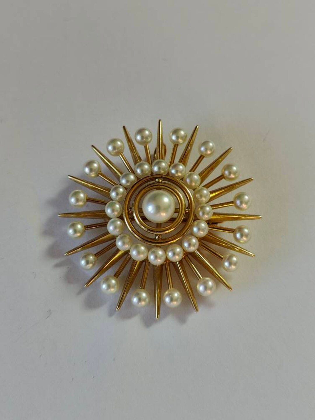 Antique Art Nouveau 14k Gold Pearl Star Burst Pin Pendant Signed - Etsy