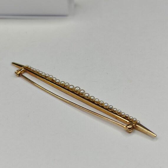 Antique 14k Gold Graduated Seed Pearl Bar Pin - Gem