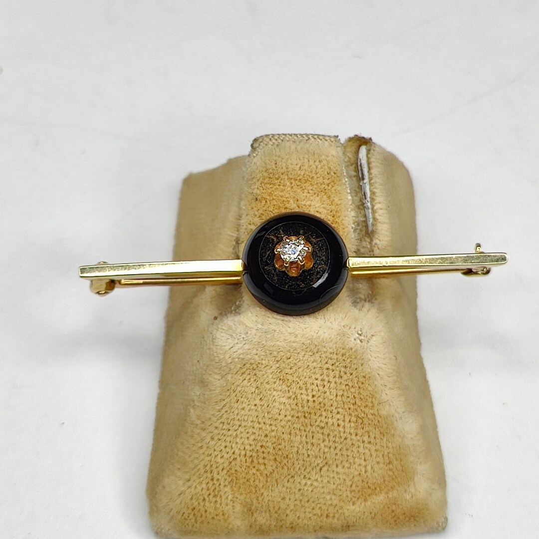 Antique Krementz 14k Gold Onyx Diamond Bar Pin - Etsy