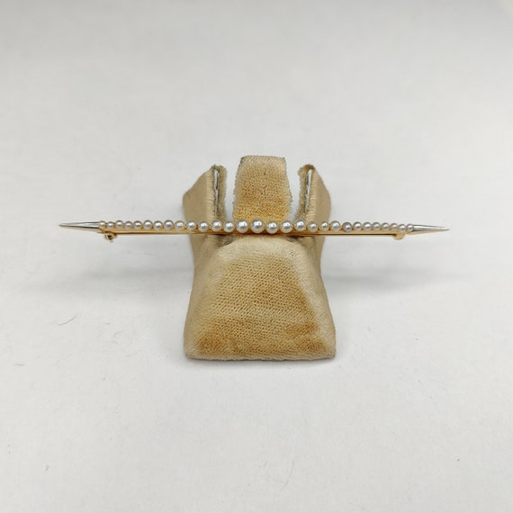 Antique 14k Gold Graduated Seed Pearl Bar Pin - Gem