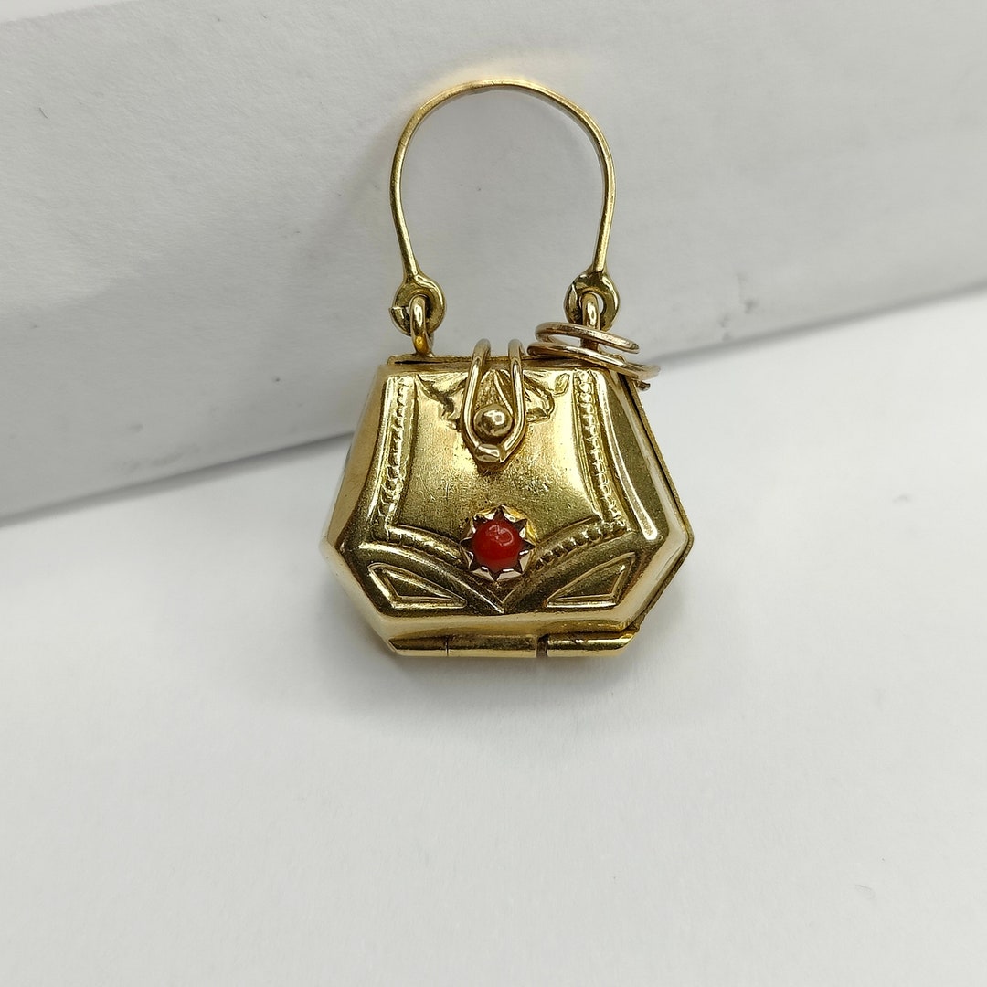 Vintage 18k Gold Coral & Turquoise Handbags Purse Charm Opens - Etsy