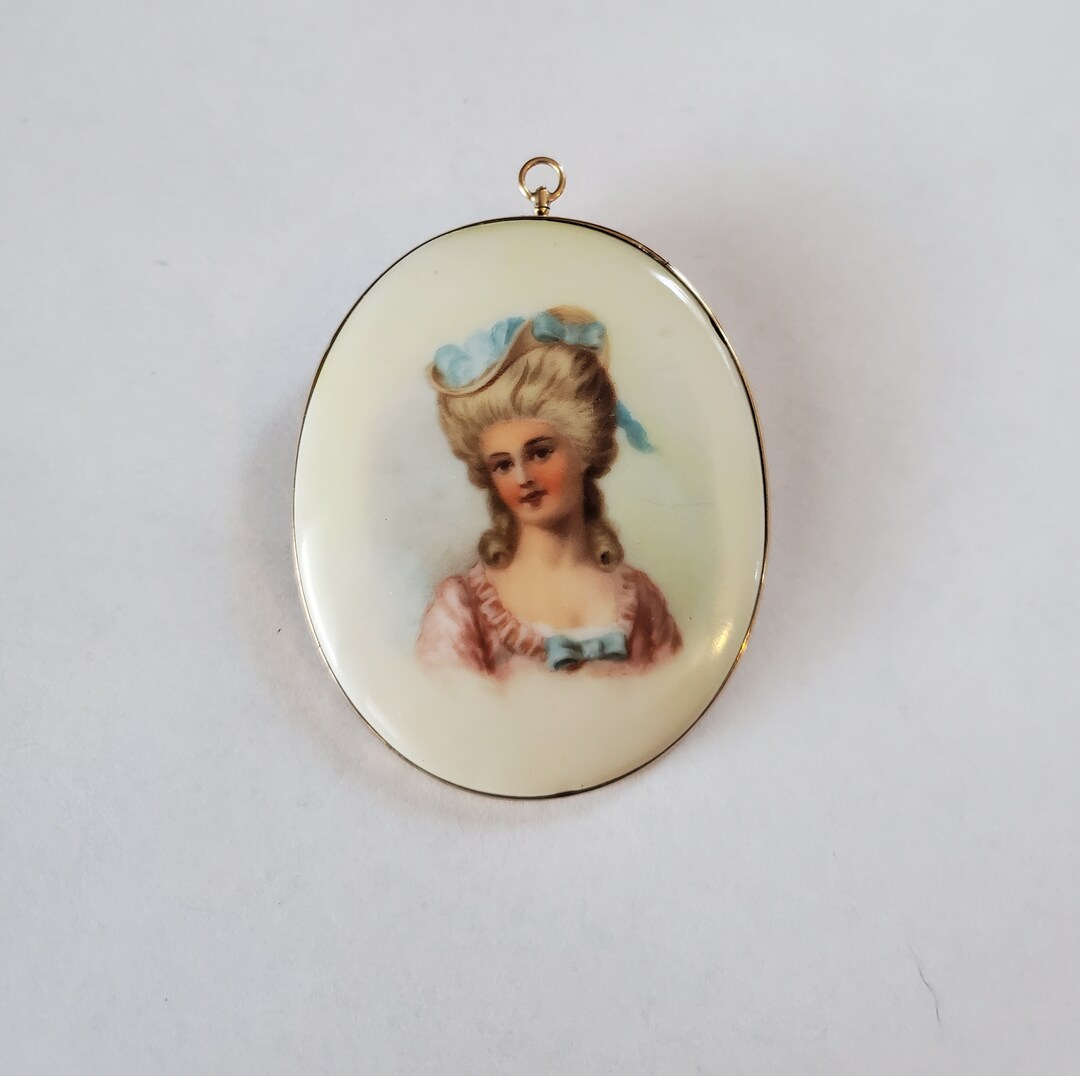 Antique 14k Yellow Gold Porcelain Portrait Pin - Etsy