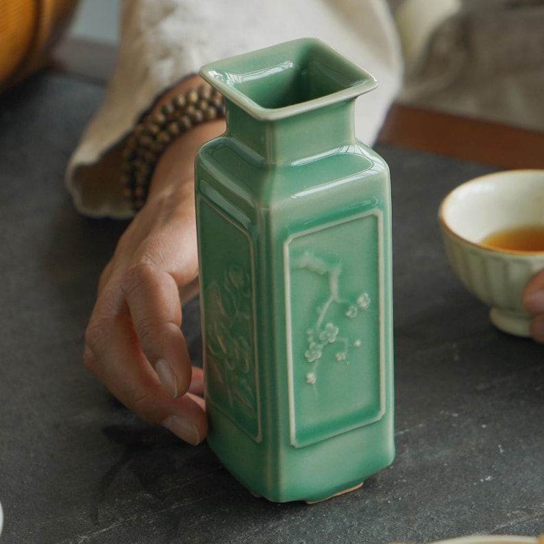 Celadon Bud Vase – Handmade Sculptural Green Ceramic, Japandi Zen Home ...