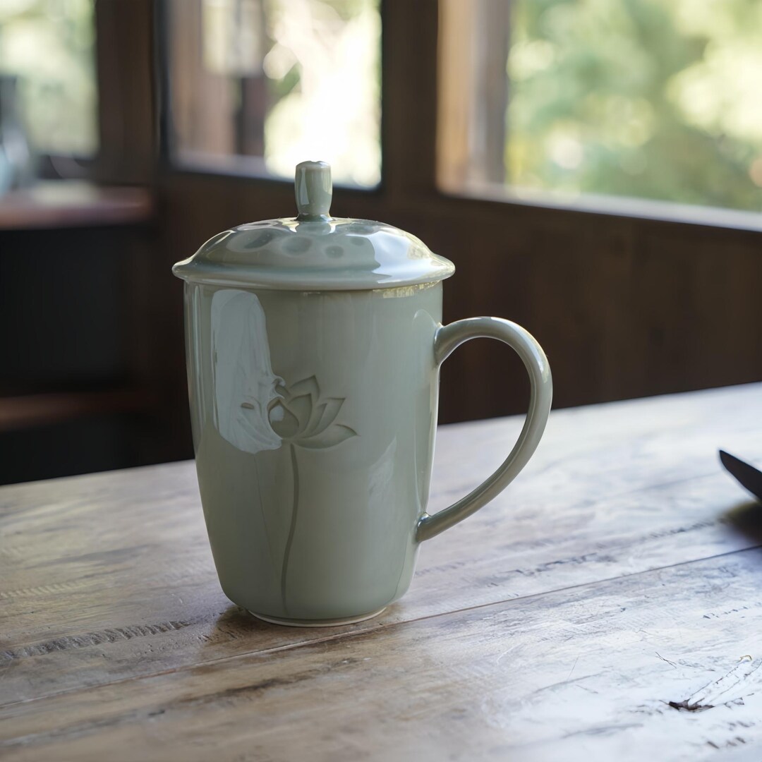Lotus Tea Cup With Lid | Handmade Chinese Mug | Oriental Ceramic Mug ...