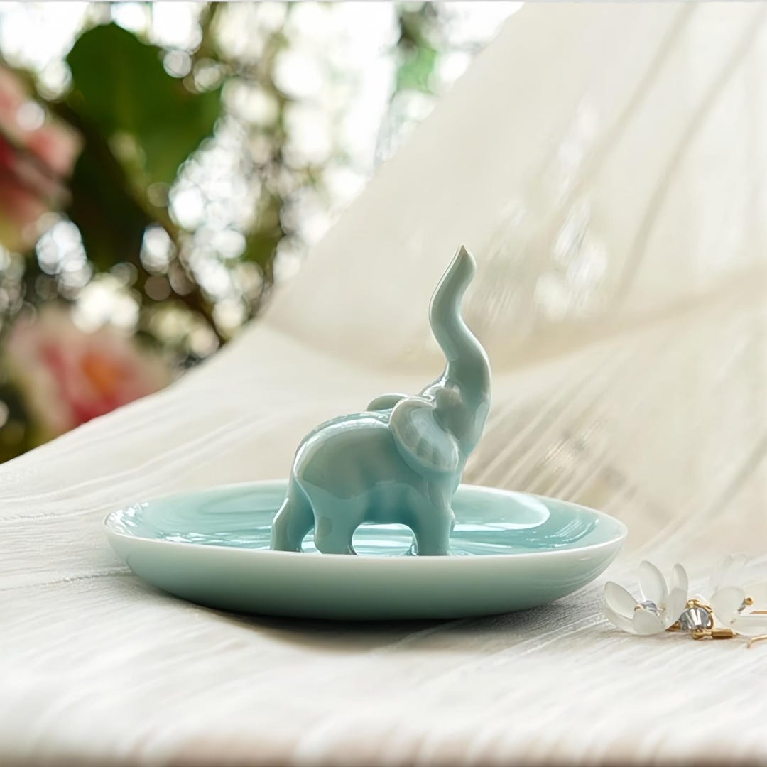 Lucky Elephant Ring Dish – Handmade Longquan Celadon Jade Ring Holder ...