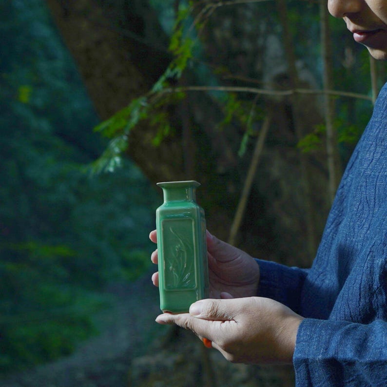 Celadon Bud Vase – Handmade Sculptural Green Ceramic, Japandi Zen Home ...