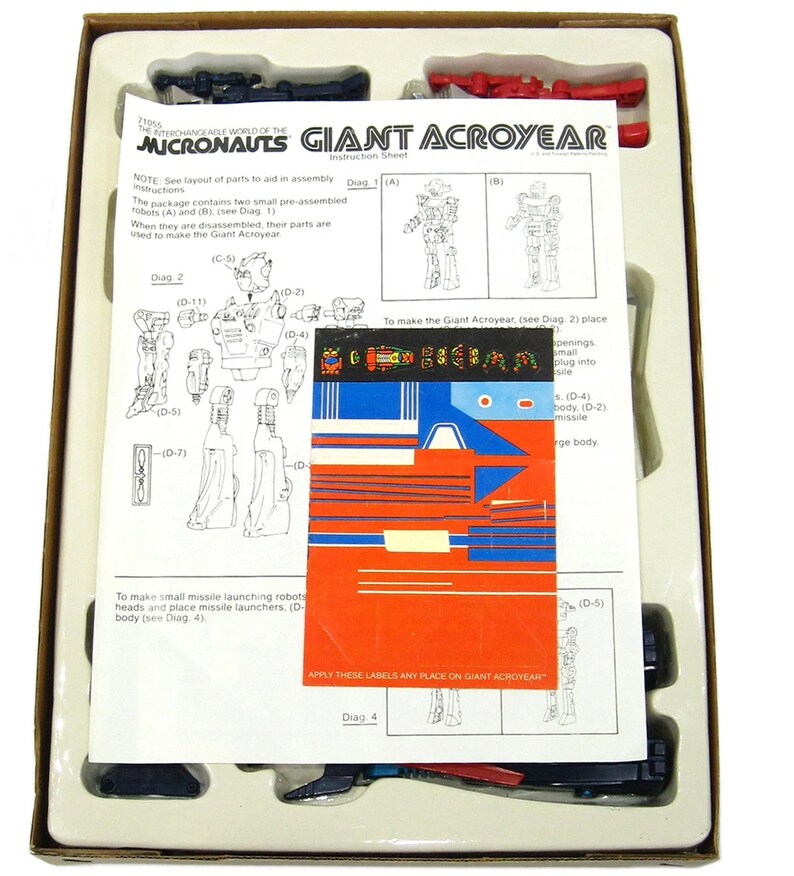 Vintage 1977 Mego Micronauts Giant Acroyear Robot Unused Decal Complete ...
