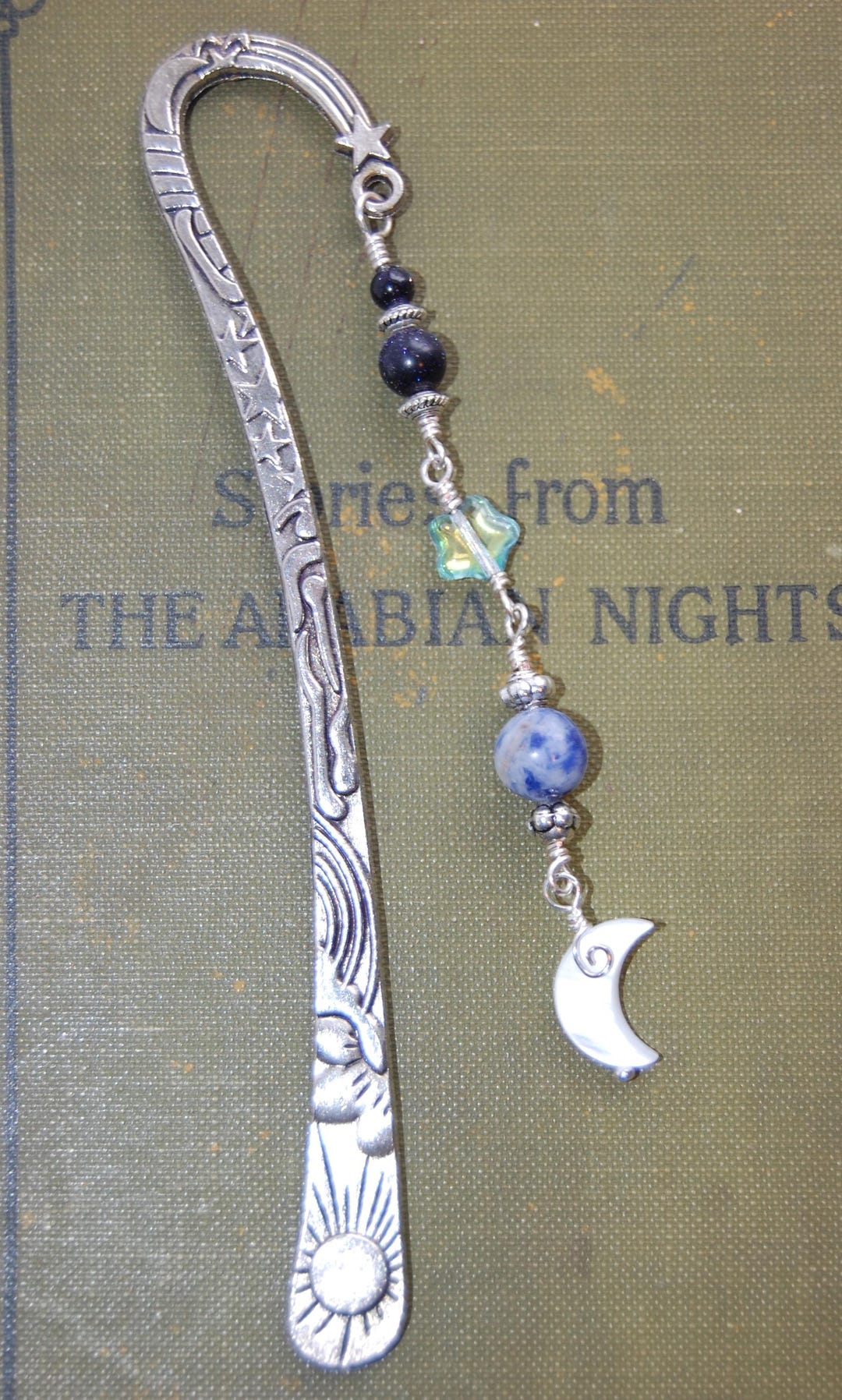 Silver Metal Bookmark, Celestial Design With Stone, Shell and Glass ...