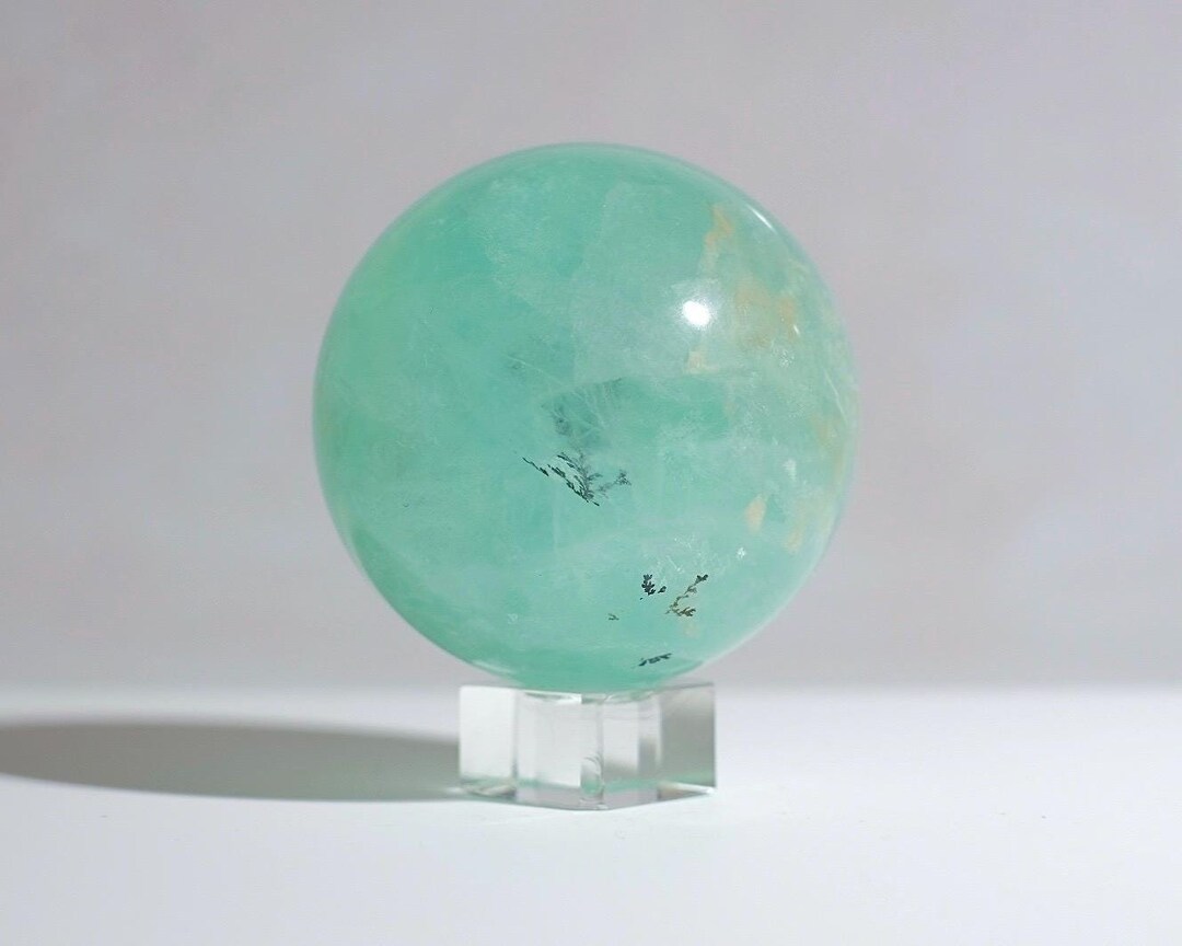 Rare Dendritic Fluorite Sphere | Mint Green Fluorite Crystal Sphere - Etsy
