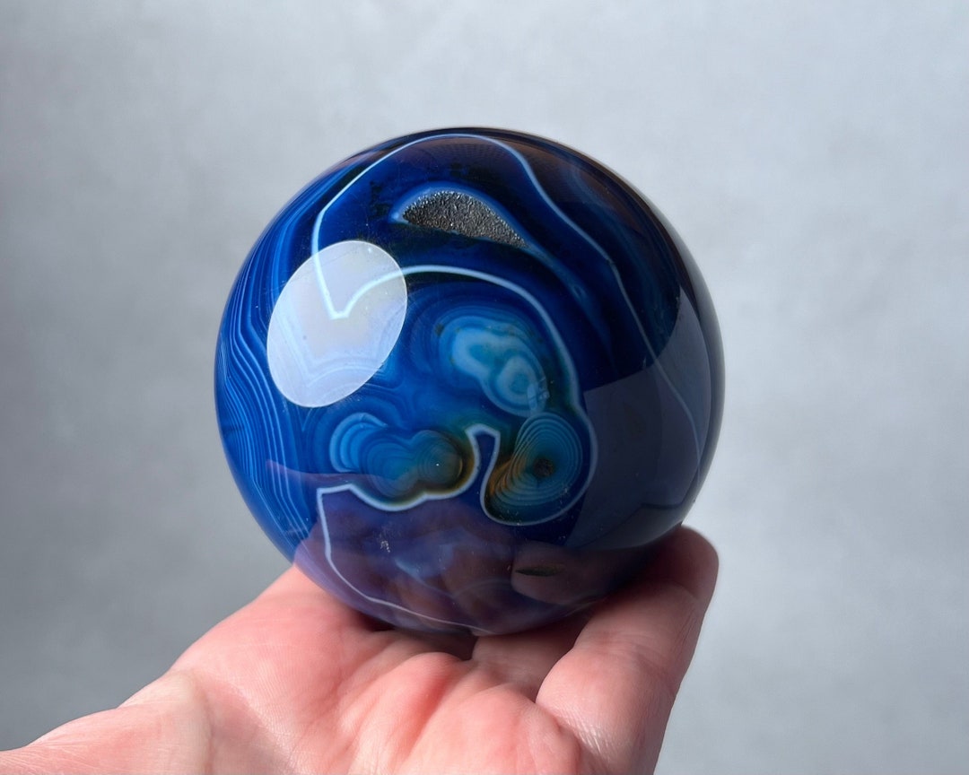 Blue Banded Agate Sphere Dyed Agate Crystal Sphere - Etsy