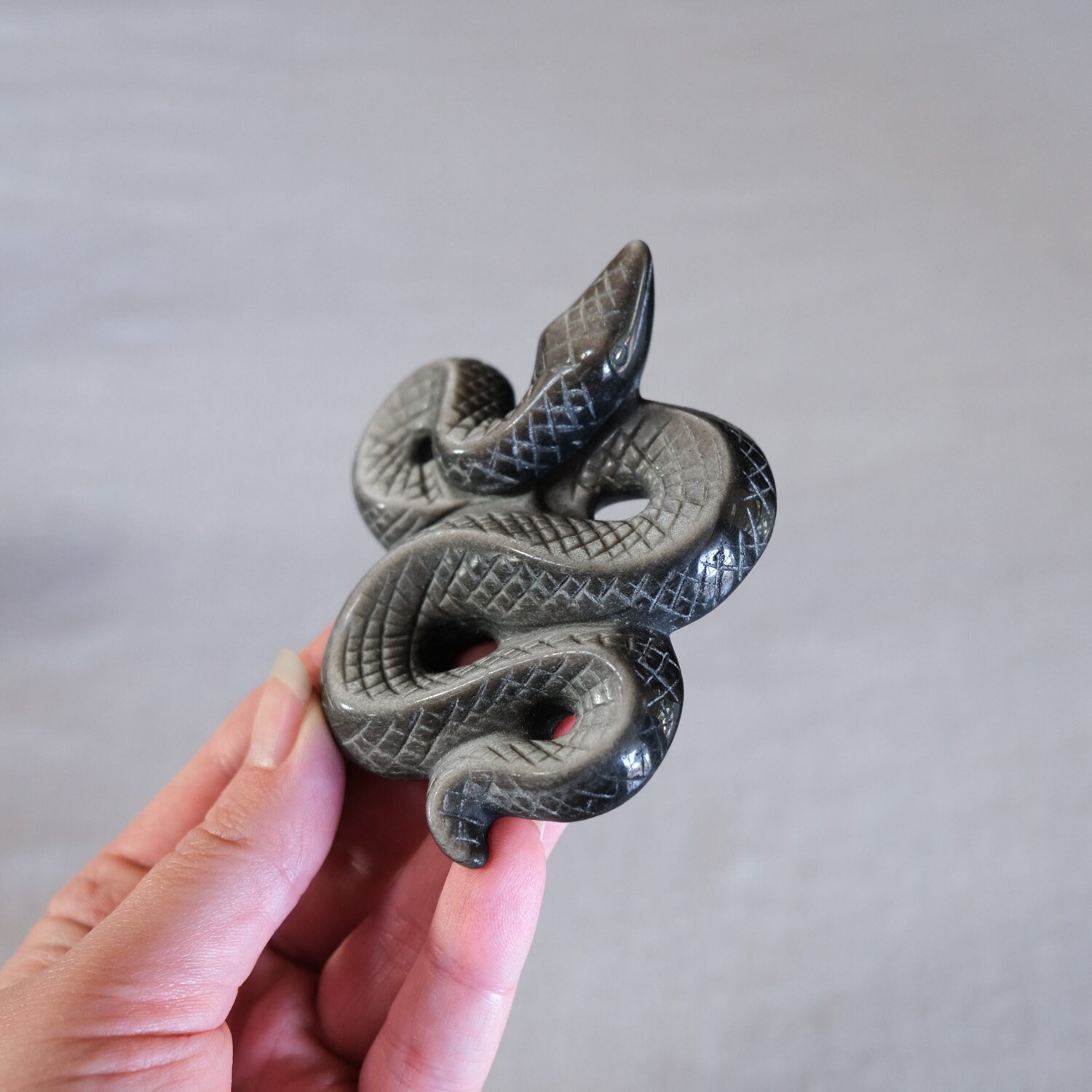 Silver Sheen Obsidian Snake Carving Crystal Snake | Etsy