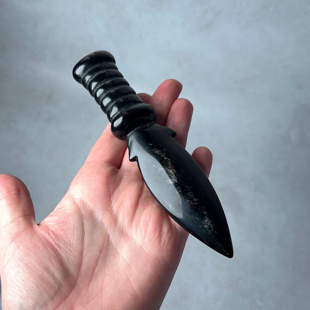 Silver Sheen Obsidian Athame | Crystal Dagger | Witches Knife - Etsy
