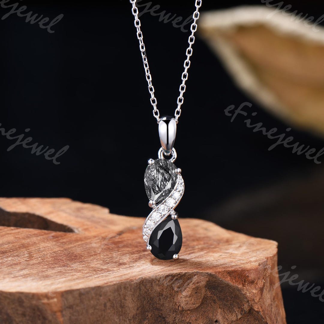 Vintage Snake Necklace Pear Shaped Rutilated Quartz Black Onyx ...