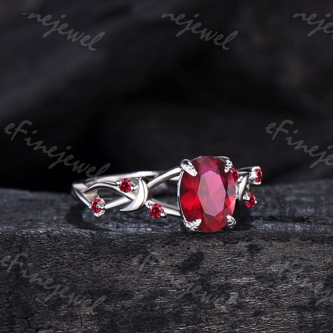 1.5CT Oval Lab Ruby Moon Engagement Ring Vintage Galaxy Star - Etsy