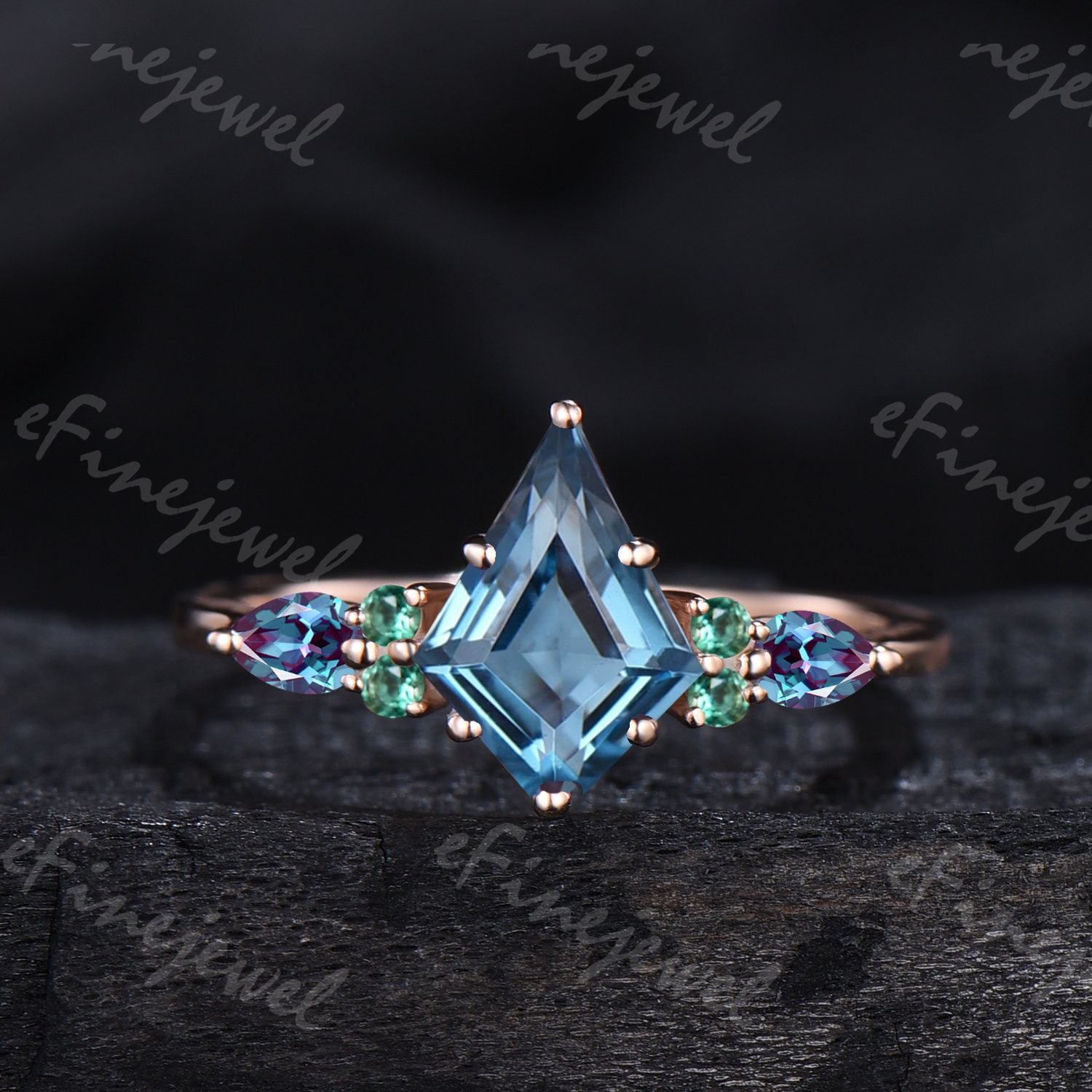 Vintage Kite Cut London Blue Topaz Engagement Ring Set Cluster - Etsy