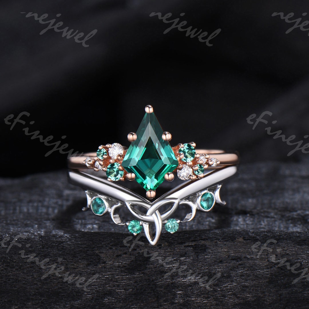 Vintage Kite Emerald Bridal Ring Set, Norse Viking Promise Ring - Etsy