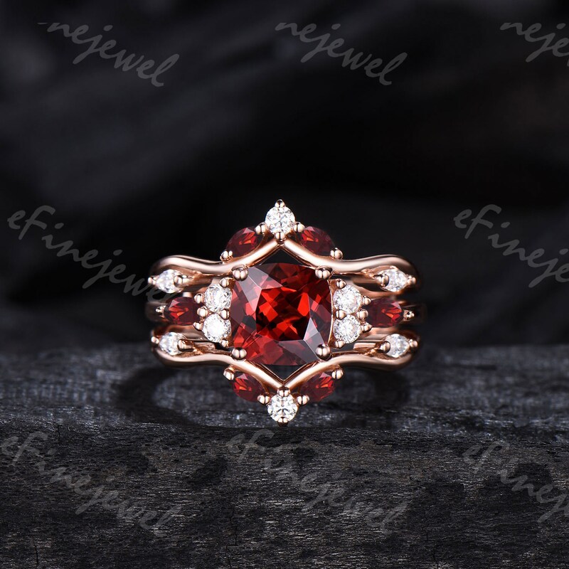 Garnet Wedding Rings Sets - Etsy
