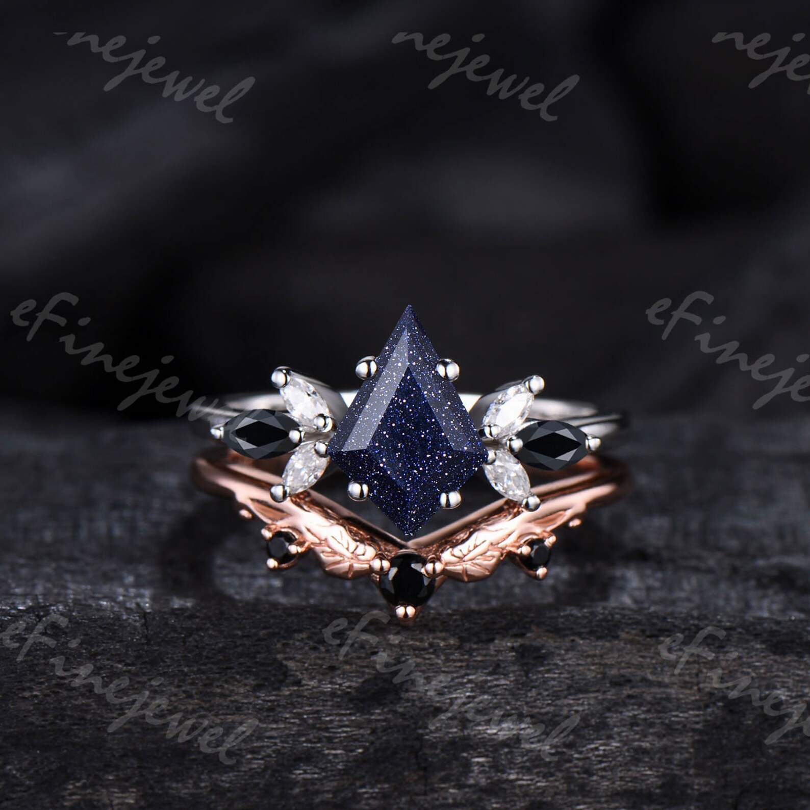 Retro Kite Cut Blue Sandstone Engagement Rings Galaxy Starry - Etsy