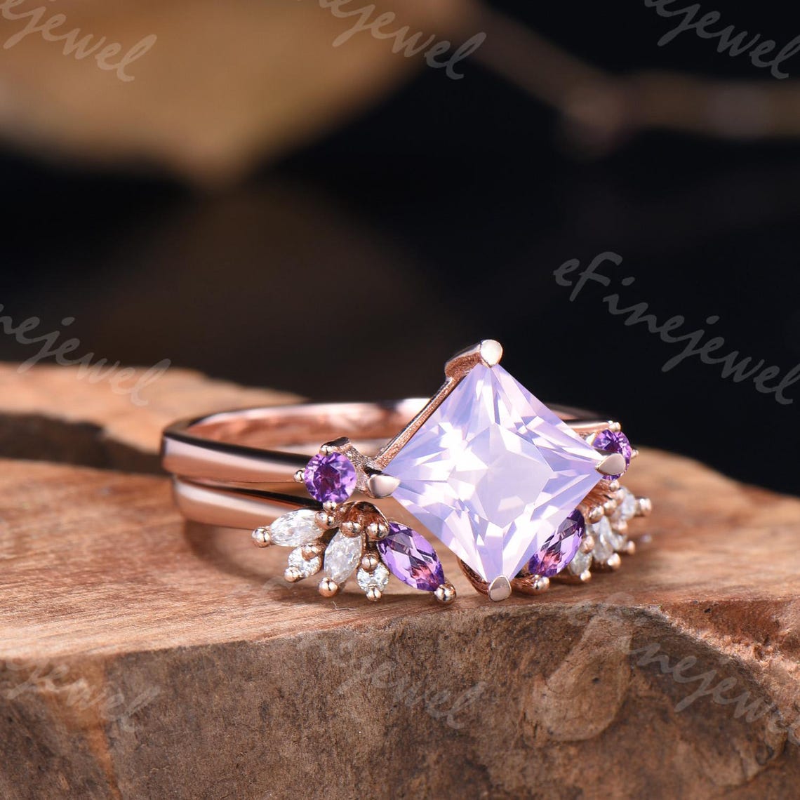 Amethyst Wedding Bridal Set Princess Cut Natural Lavender Amethyst ...