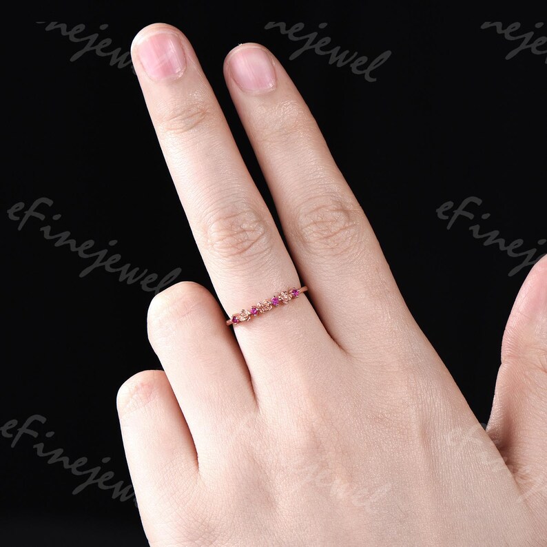 Ruby Rose Ring, 14k Rose Gold Floral Wedding Band - Etsy