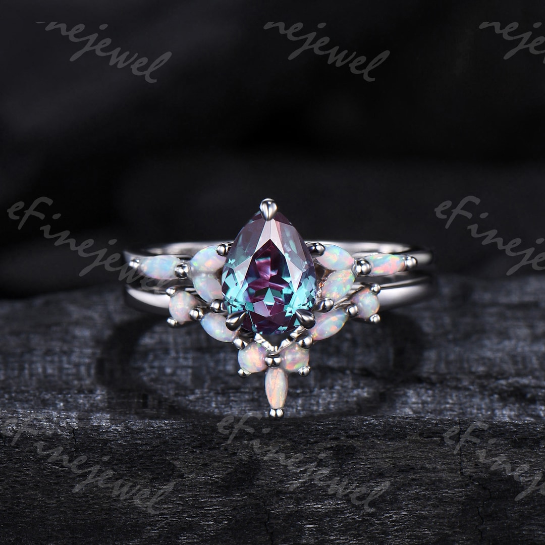 Vintage Alexandrite Ring Unique Alexandrite Opal Engagement Ring Set ...